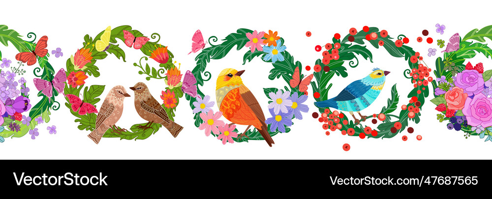 Horizontal seamless border with floral wreaths Vector Image