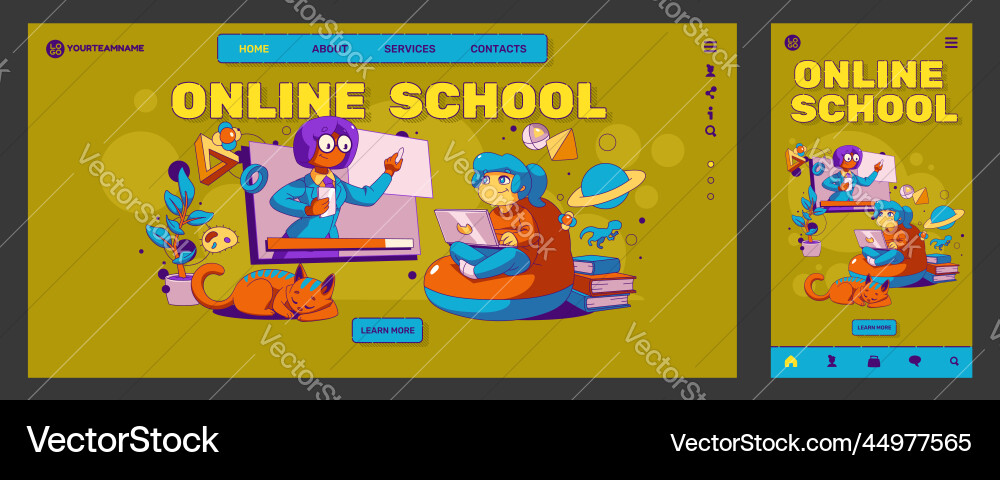 Online school website templates set Royalty Free Vector