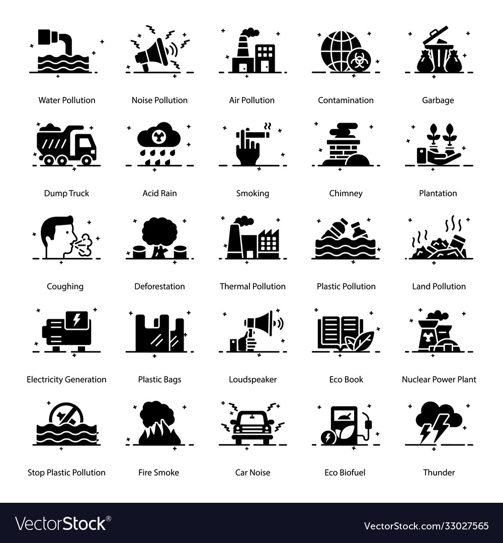 Pack pollution solid icons Royalty Free Vector Image