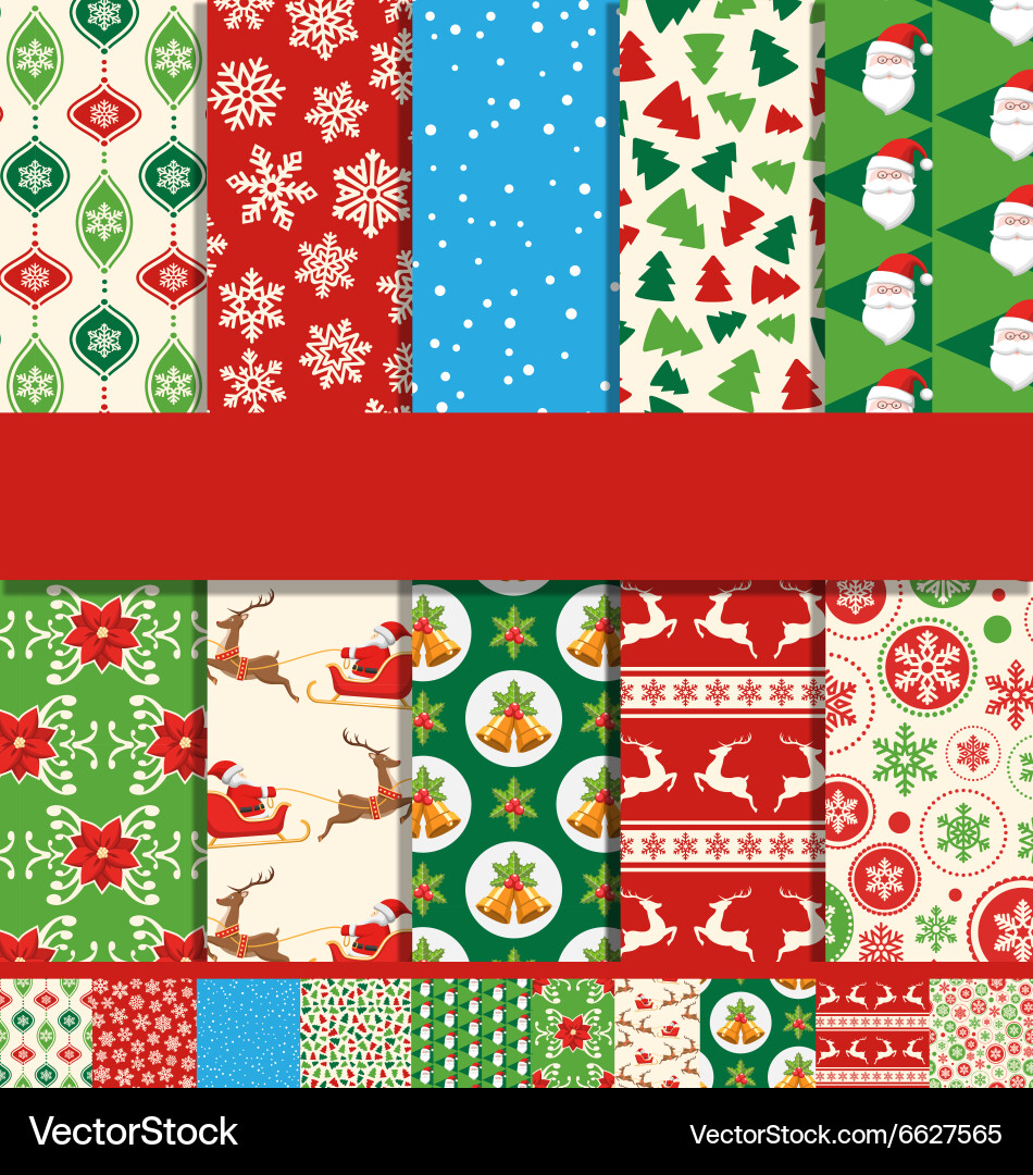 Set of 10 seamless bright christmas patterns Vector Image