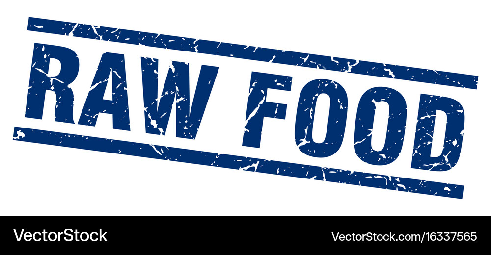 Square grunge blue raw food stamp Royalty Free Vector Image