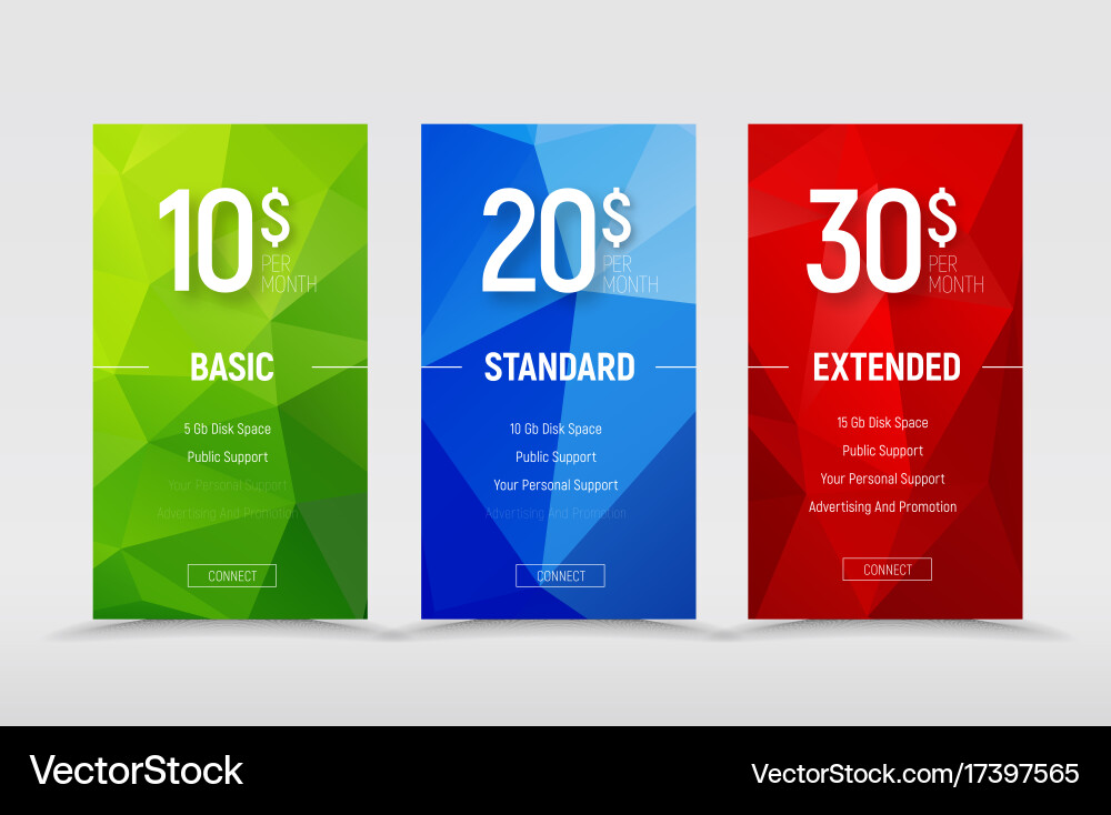 Templates price tables with polygonal Royalty Free Vector