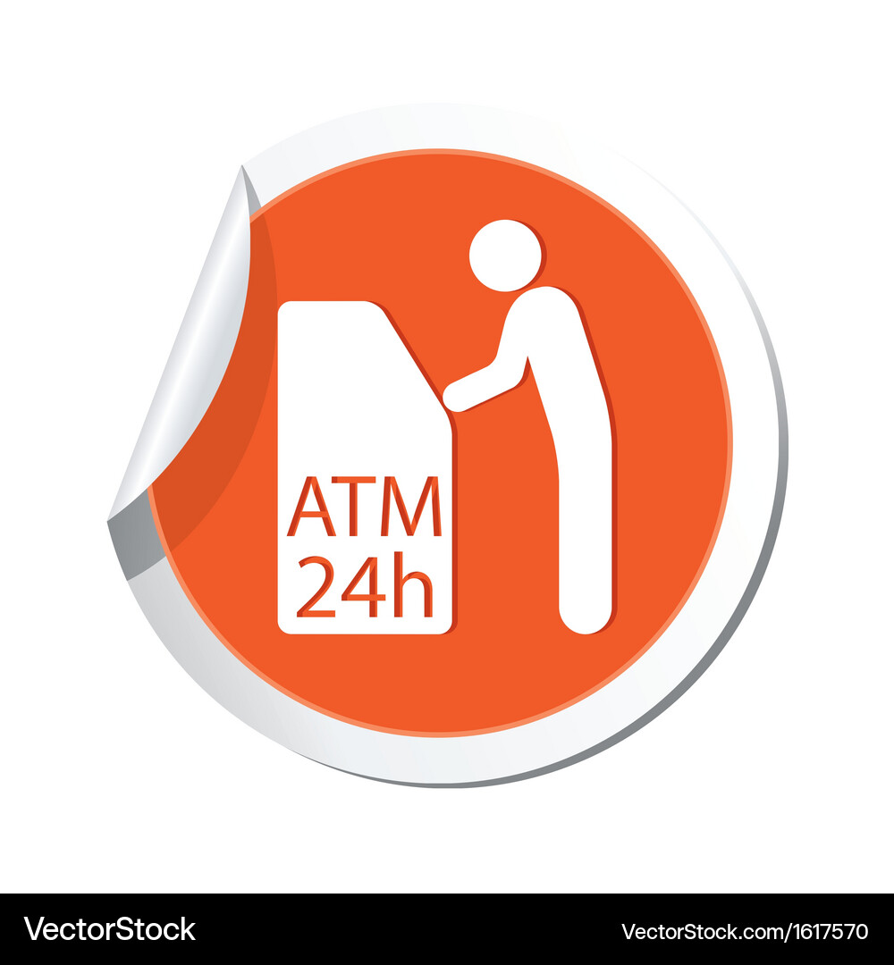 Atm cashpoint icon orange label Royalty Free Vector Image