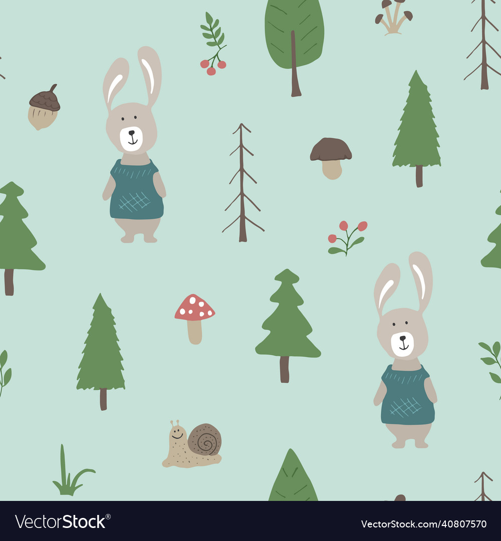 Cute rabbit seamless pattern cartoon animals Vector Image