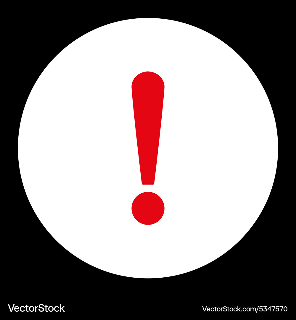 Exclamation sign flat red and white colors round Vector Image