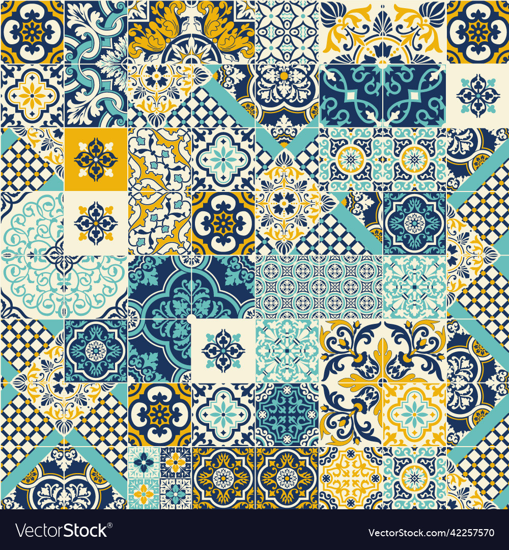 Geometric azulejos ceramic tiles patchwork Vector Image