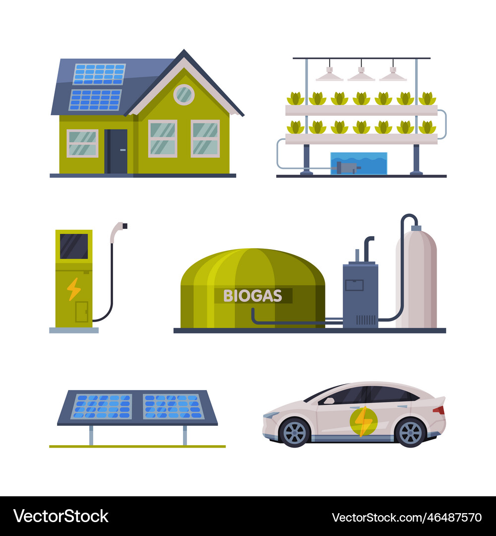 Green energy sources set biogas gas Royalty Free Vector