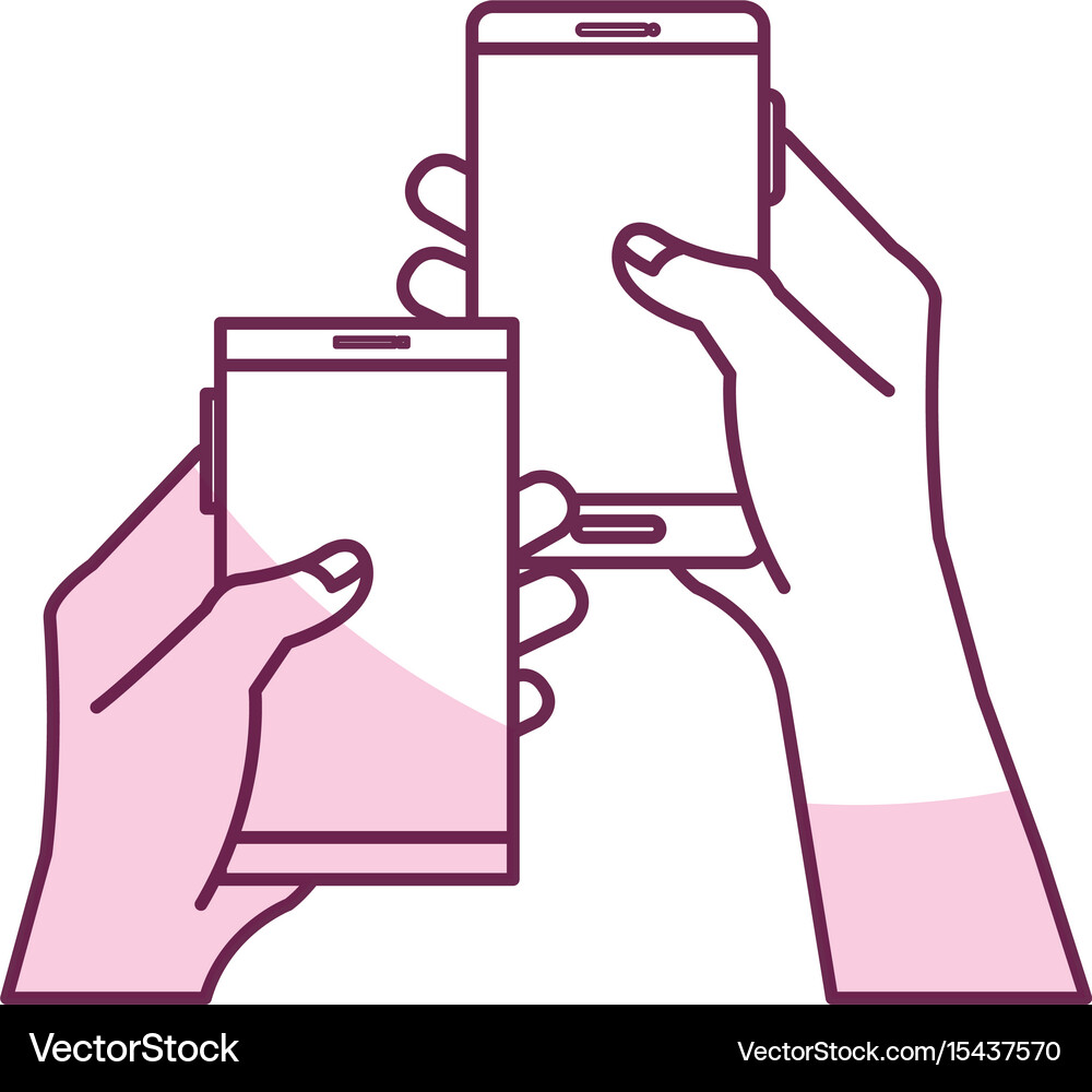 Hands human with smartphones device isolated icon Vector Image