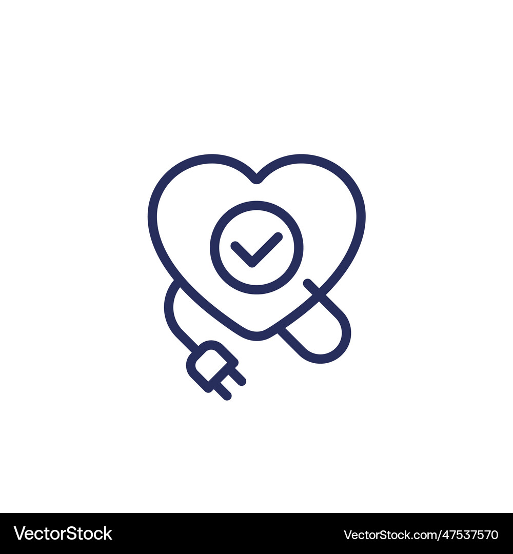 Heart with an electric plug line icon Royalty Free Vector