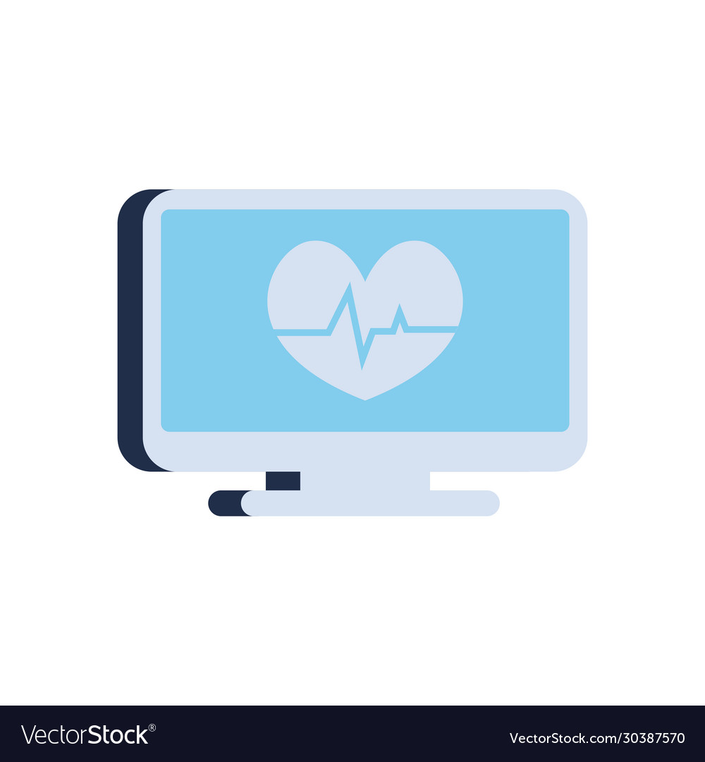 Heart With Pulse Inside Computer Flat Style Icon Vector Image