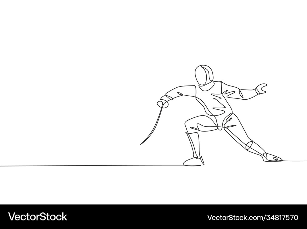 One single line drawing young man fencer Vector Image