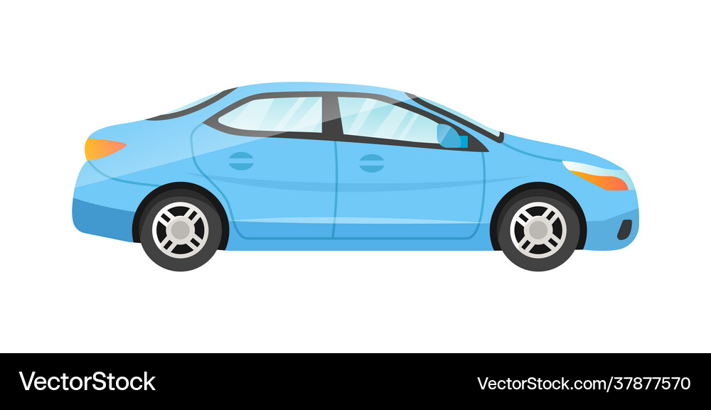 Sticker blue sedan on white background Royalty Free Vector