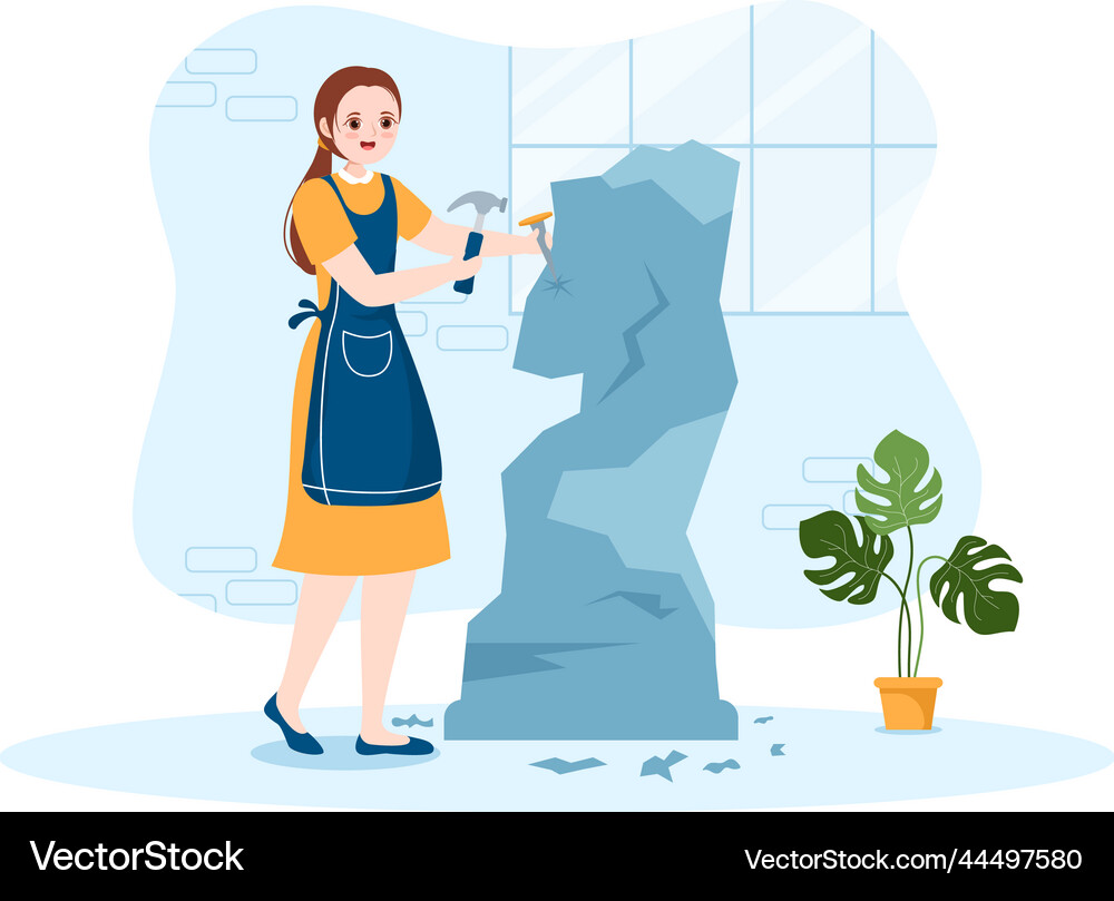 A sculptor is carving sculpture to form work Vector Image