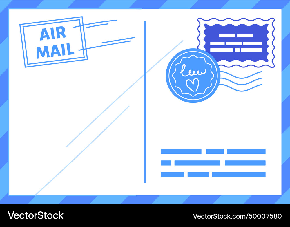 Blue air mail envelope with stamps Royalty Free Vector Image