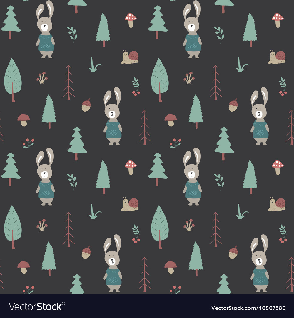 Cute rabbit seamless pattern cartoon animals Vector Image