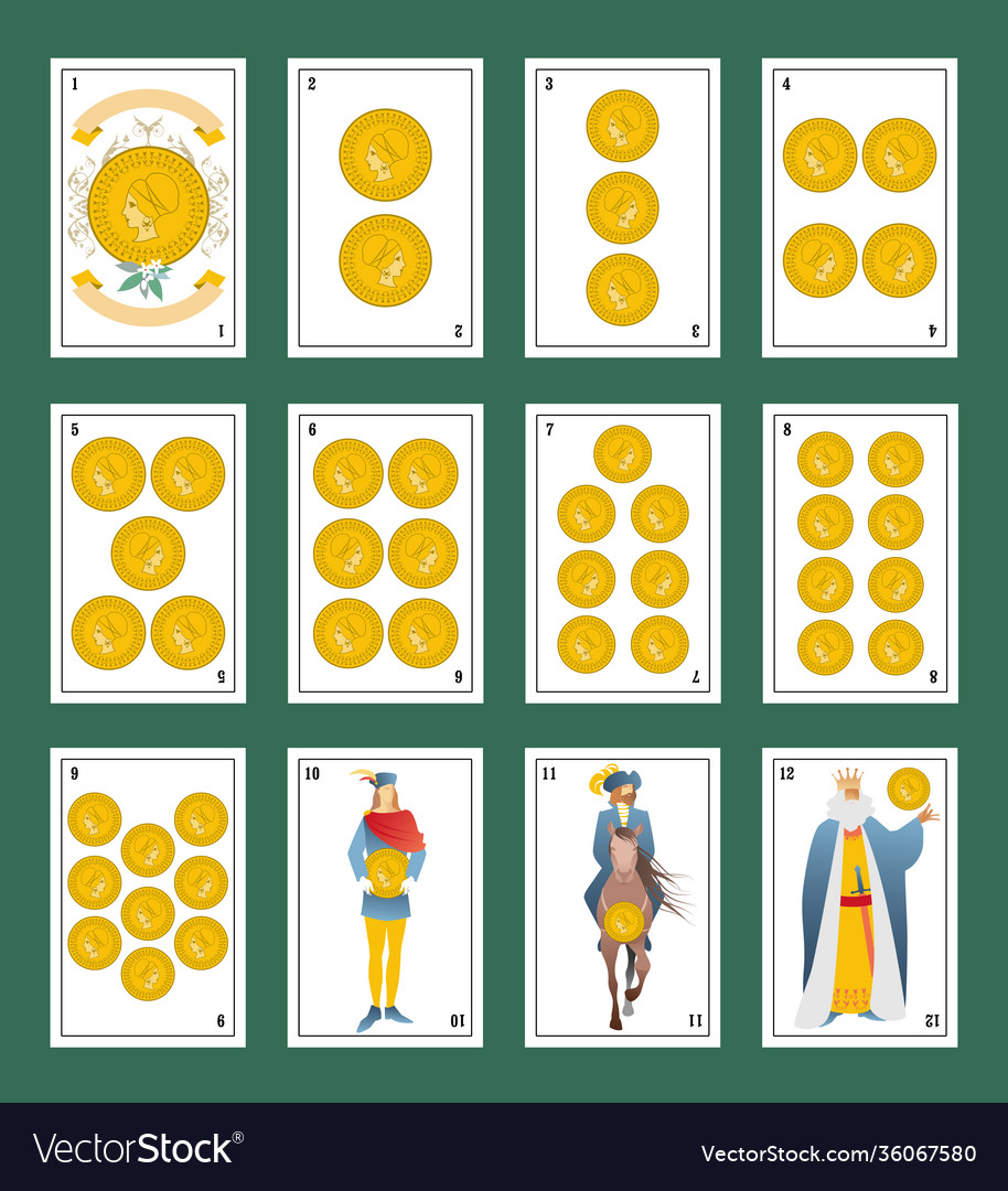 Deck spanish playing cards golds from ace to Vector Image