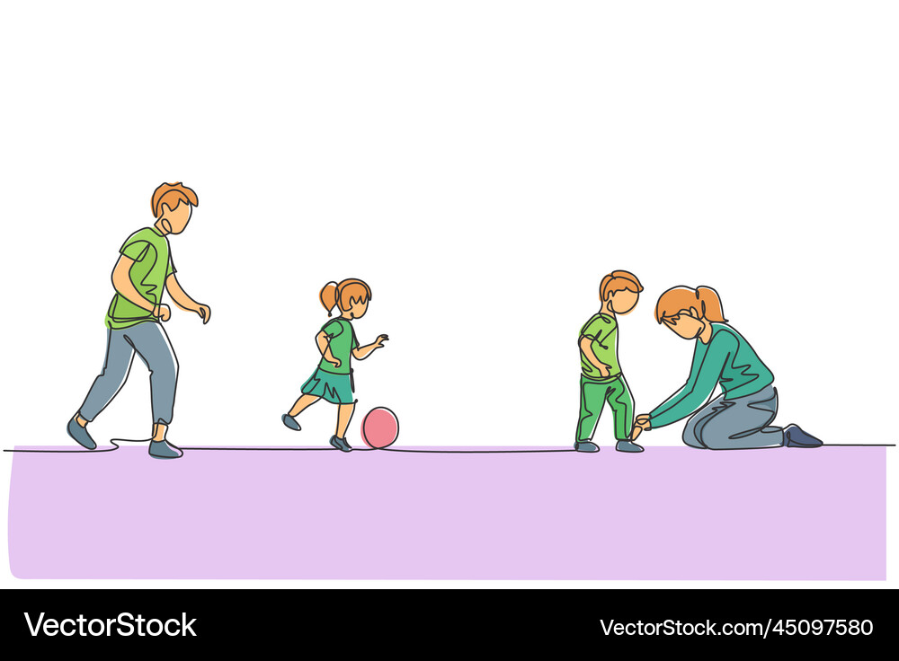 One single line drawing of young dad playing Vector Image