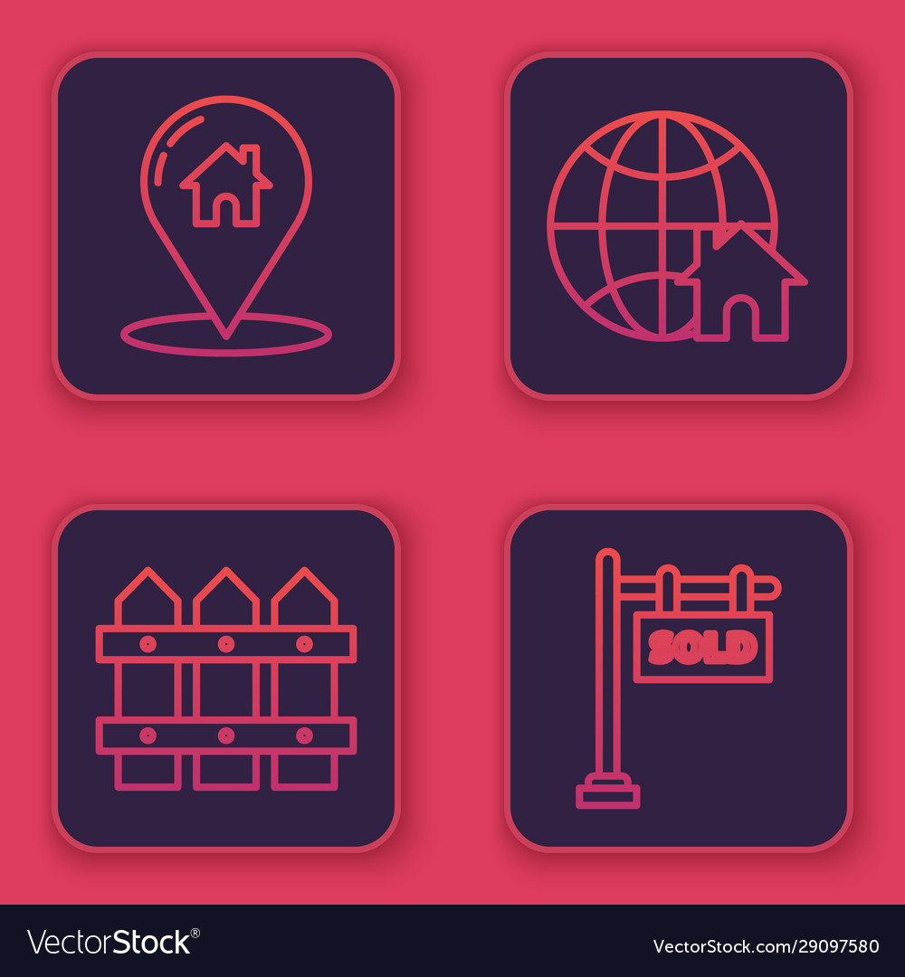 Set line map pointer with house garden fence Vector Image