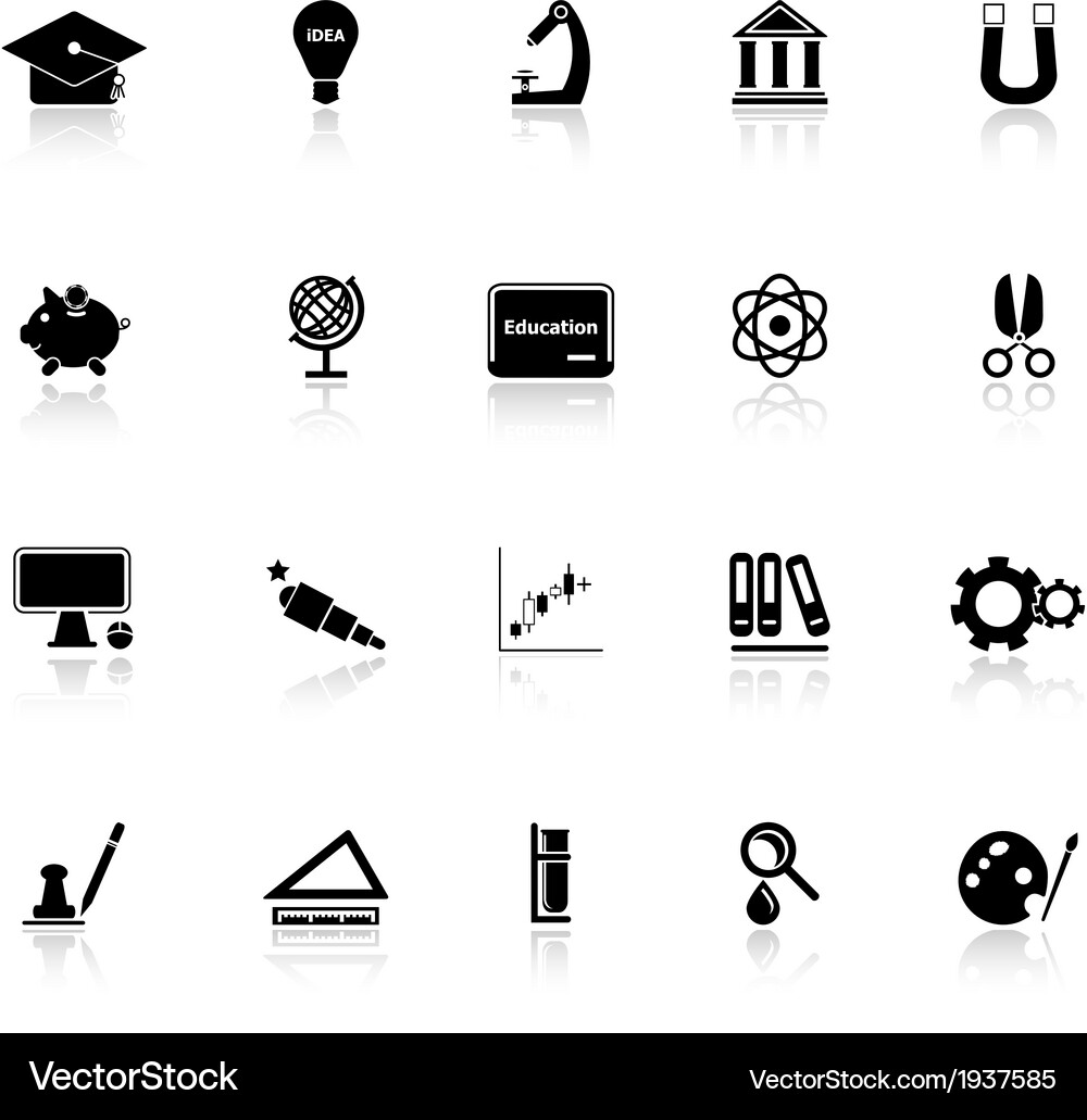 Education icons with reflect on white background Vector Image