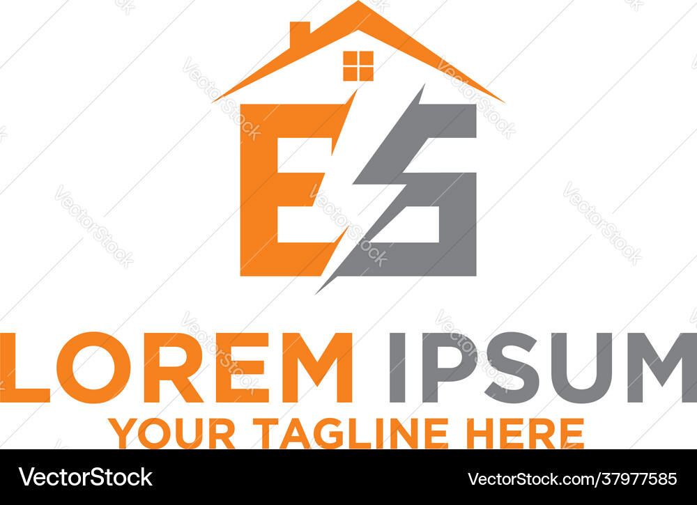 Electricity house with letter es logo Royalty Free Vector