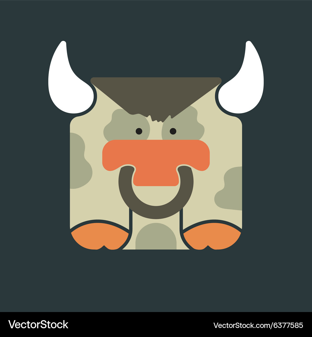 Flat square icon of a cute bull Royalty Free Vector Image