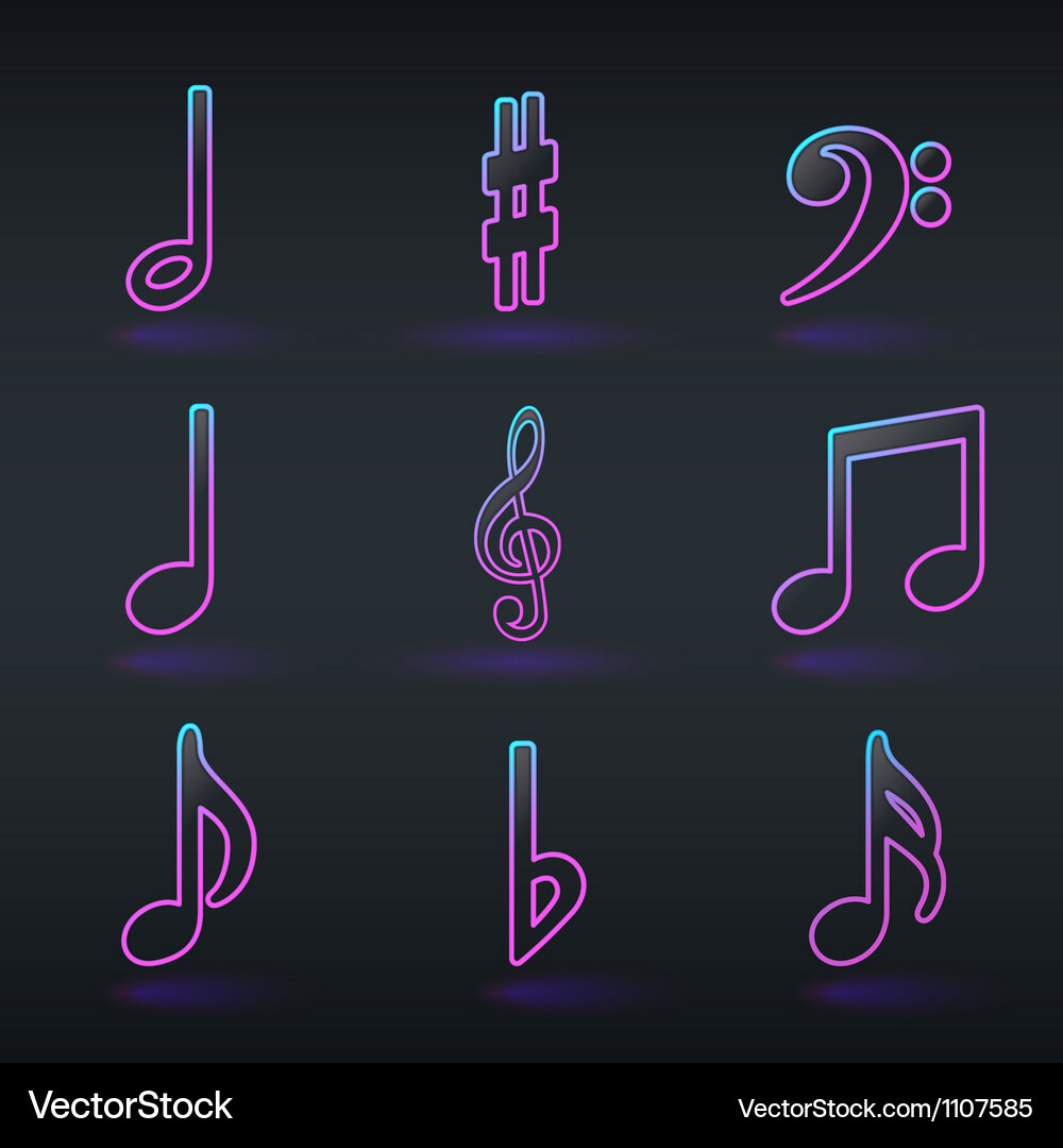 Fluorescent neon musical signs icons Royalty Free Vector