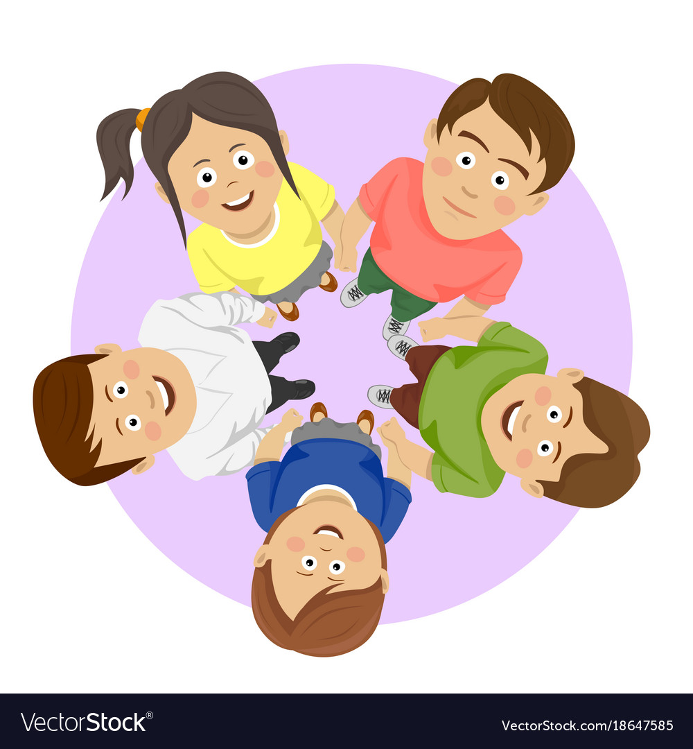 Group of happy young students showing unity Vector Image