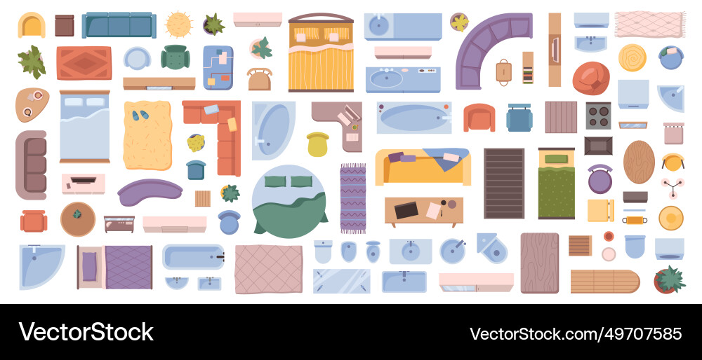 Home interior top view furniture plan layout Vector Image