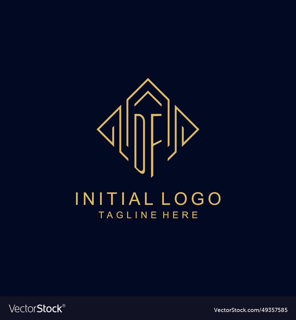 Initial logo df monogram with rhombus line style Vector Image