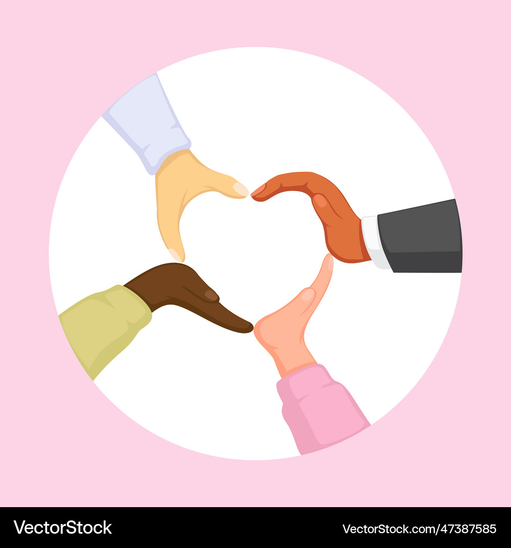 People multiracial hands heart shape peace symbol Vector Image