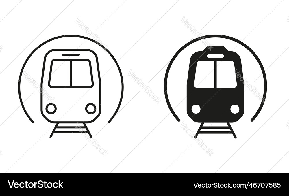 Subway train line and silhouette black icon set Vector Image