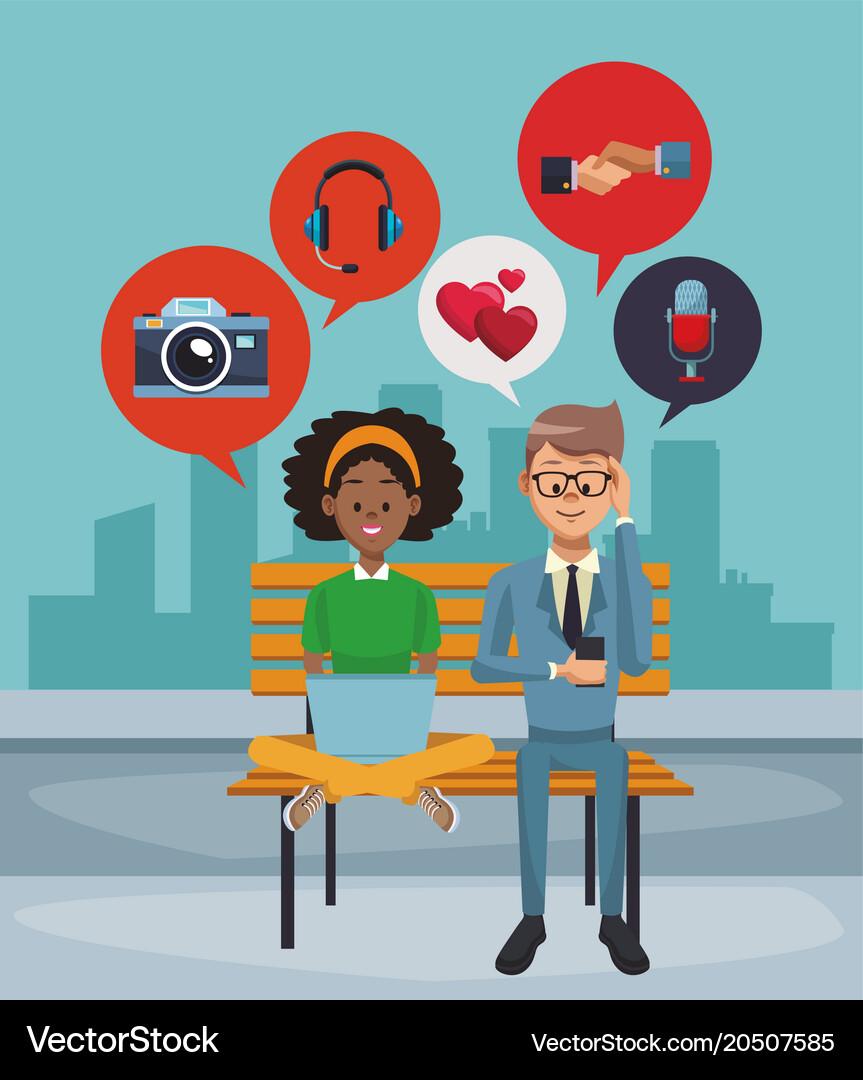 Young couple using smartphone Royalty Free Vector Image
