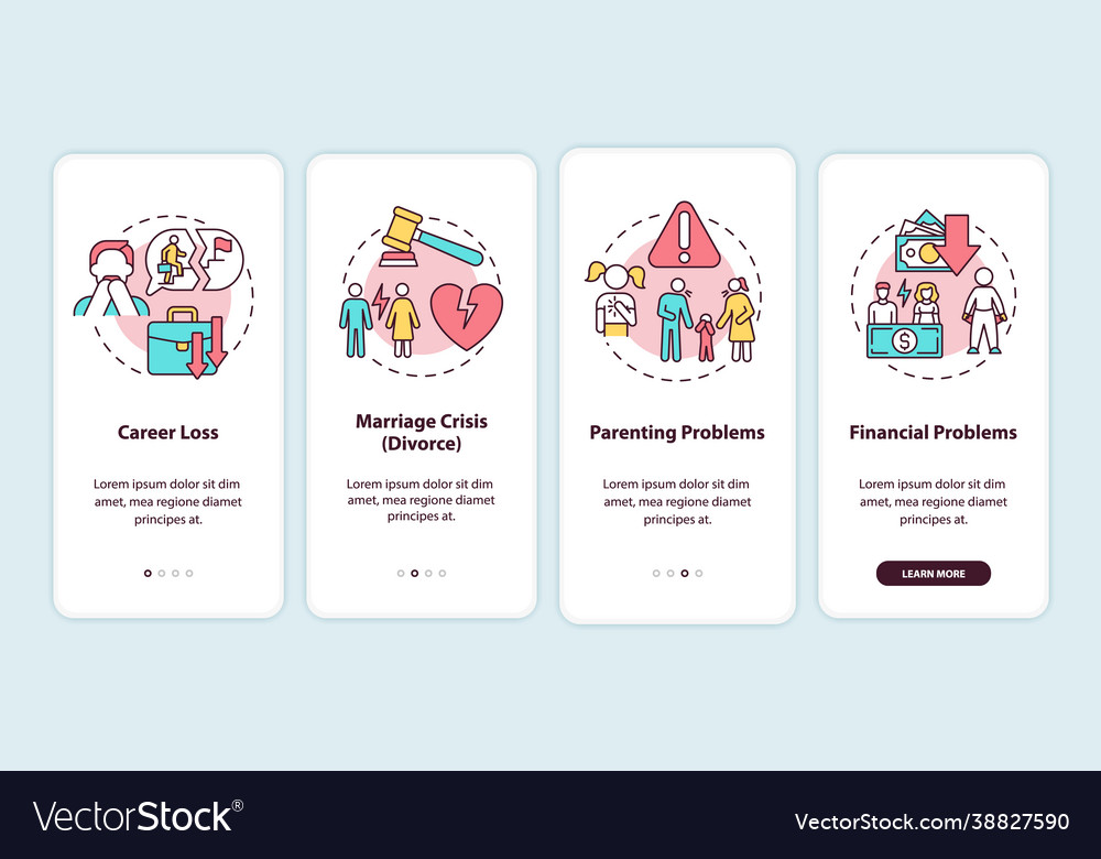 Adulthood problems onboarding mobile app page Vector Image