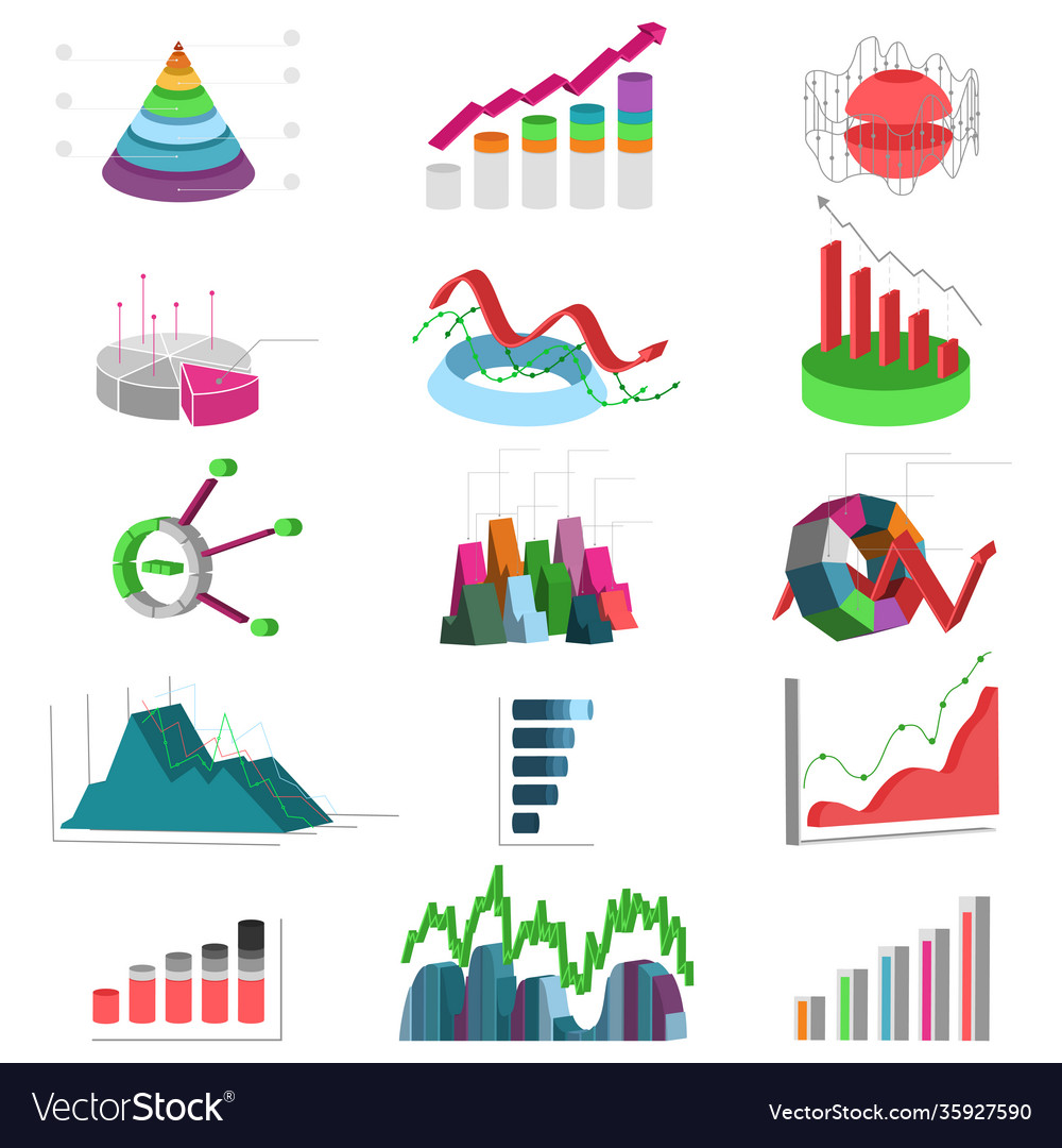 Business graphs and charts icon set Royalty Free Vector