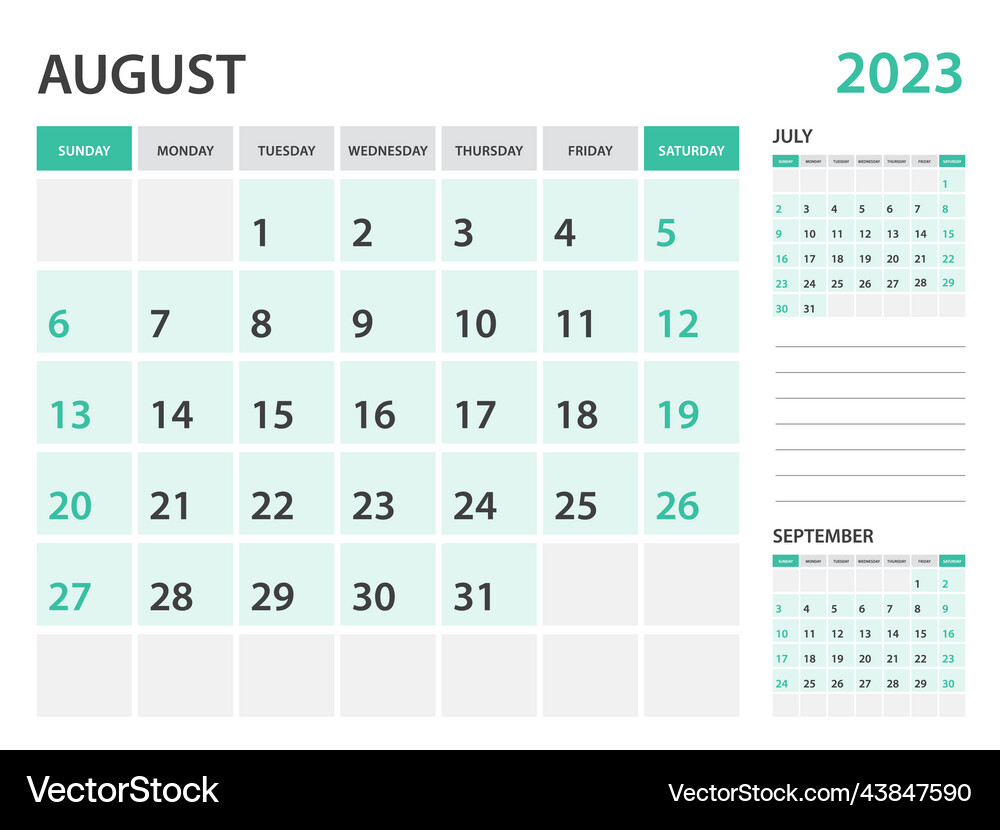 Calendar 2023 template-august year monthly Vector Image