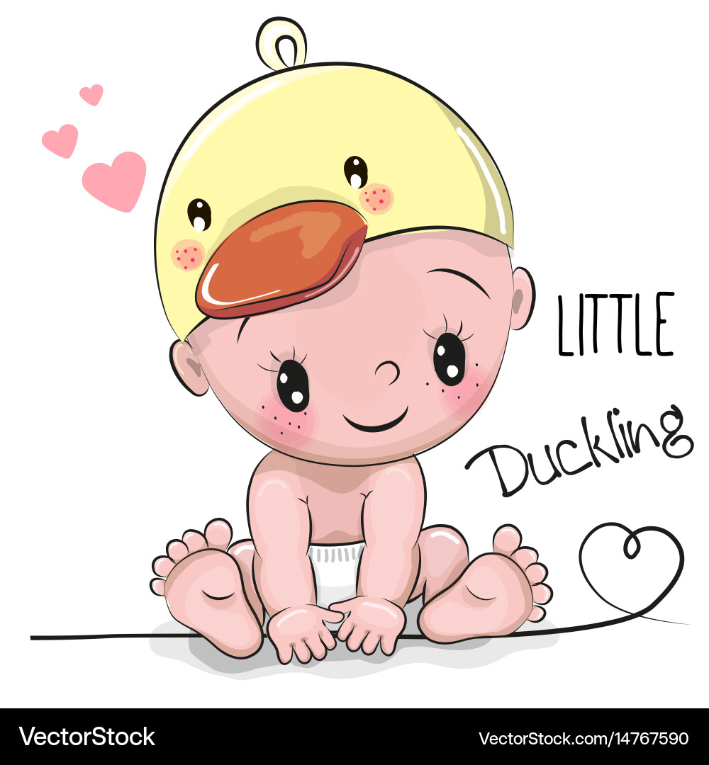 Cute cartoon baboy in a duckling hat Royalty Free Vector
