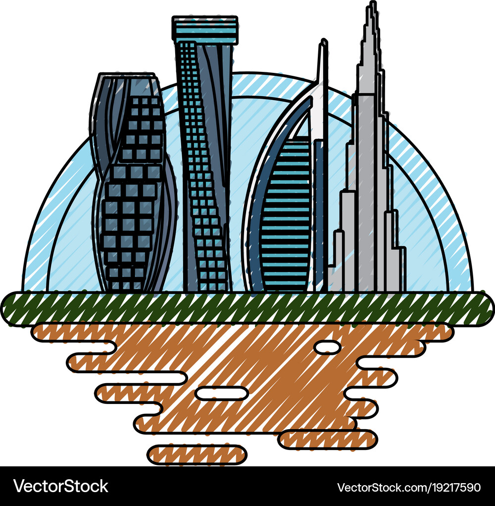 Dubai cityscape cartoon Royalty Free Vector Image