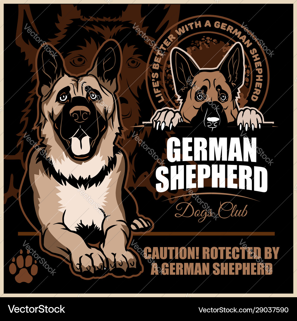 German shepherd - set for t-shirt logo Royalty Free Vector
