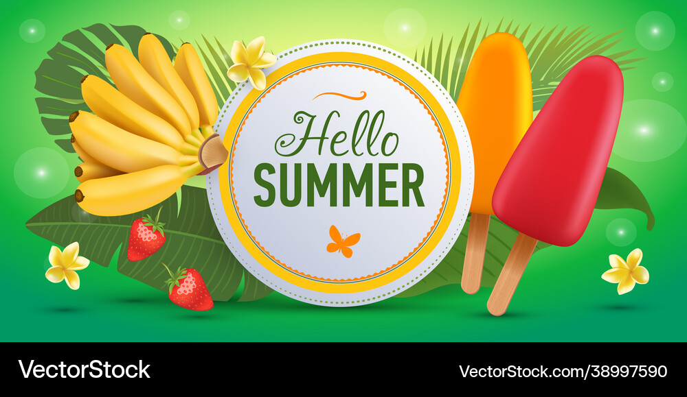 Hello summer banner template with popsicle ice Vector Image