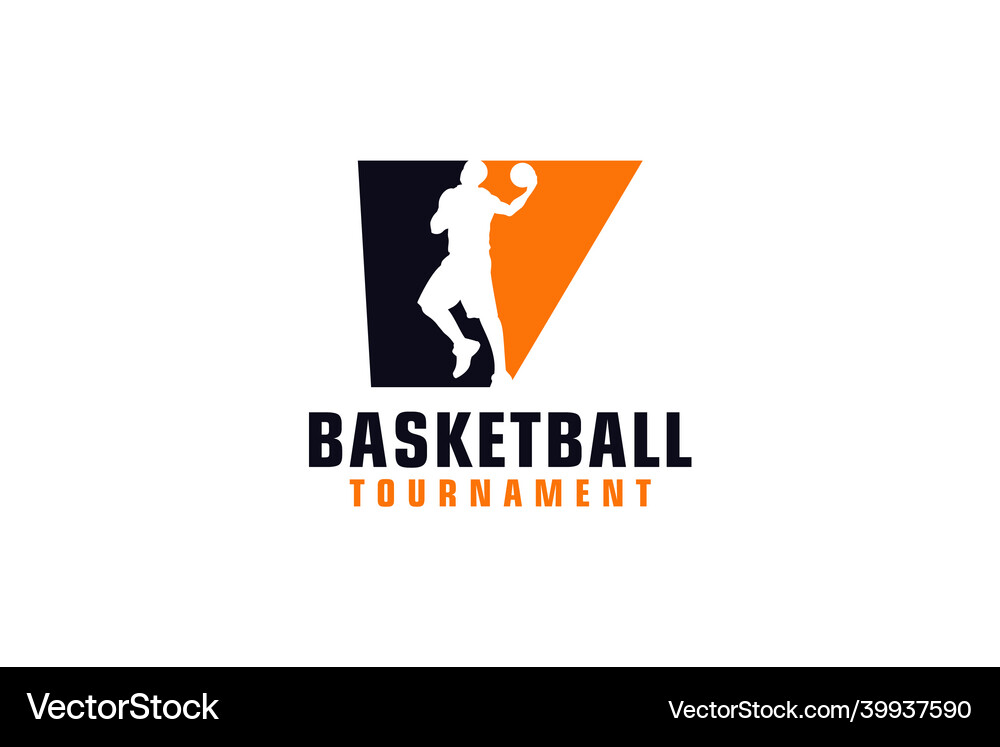 Letter v with basketball logo design Royalty Free Vector