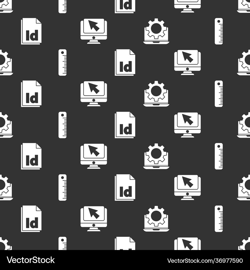 Set laptop and gear ruler id file document Vector Image