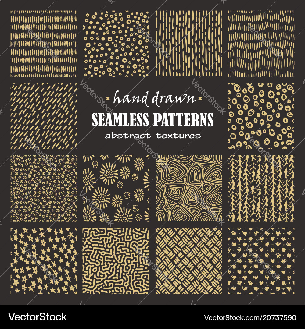 Set of seamless hand drawn marker and ink patterns