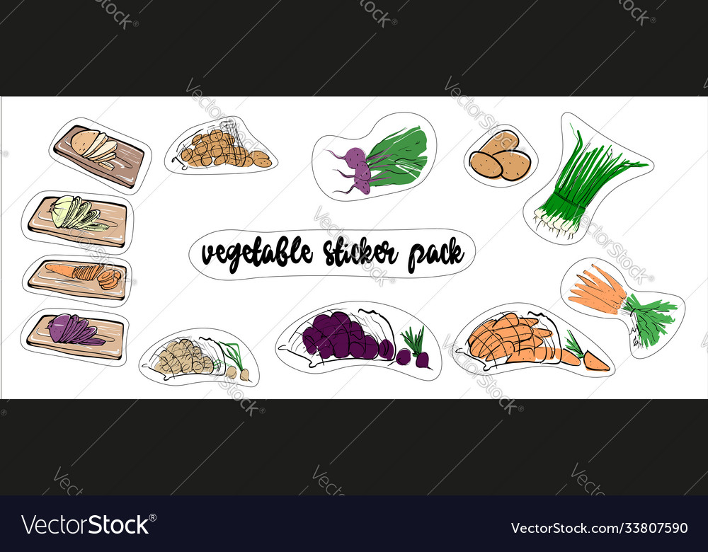 Vegetable set stickers fresh harvest Royalty Free Vector