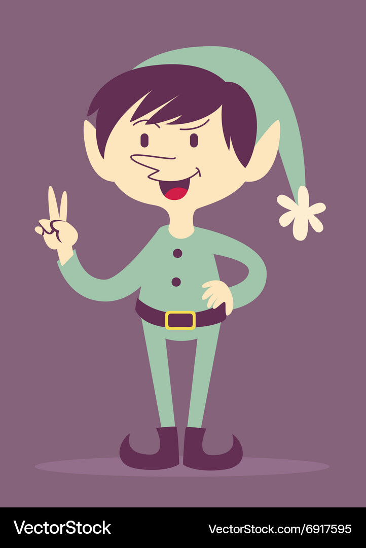 Cool cartoon elf making a peace sign Royalty Free Vector