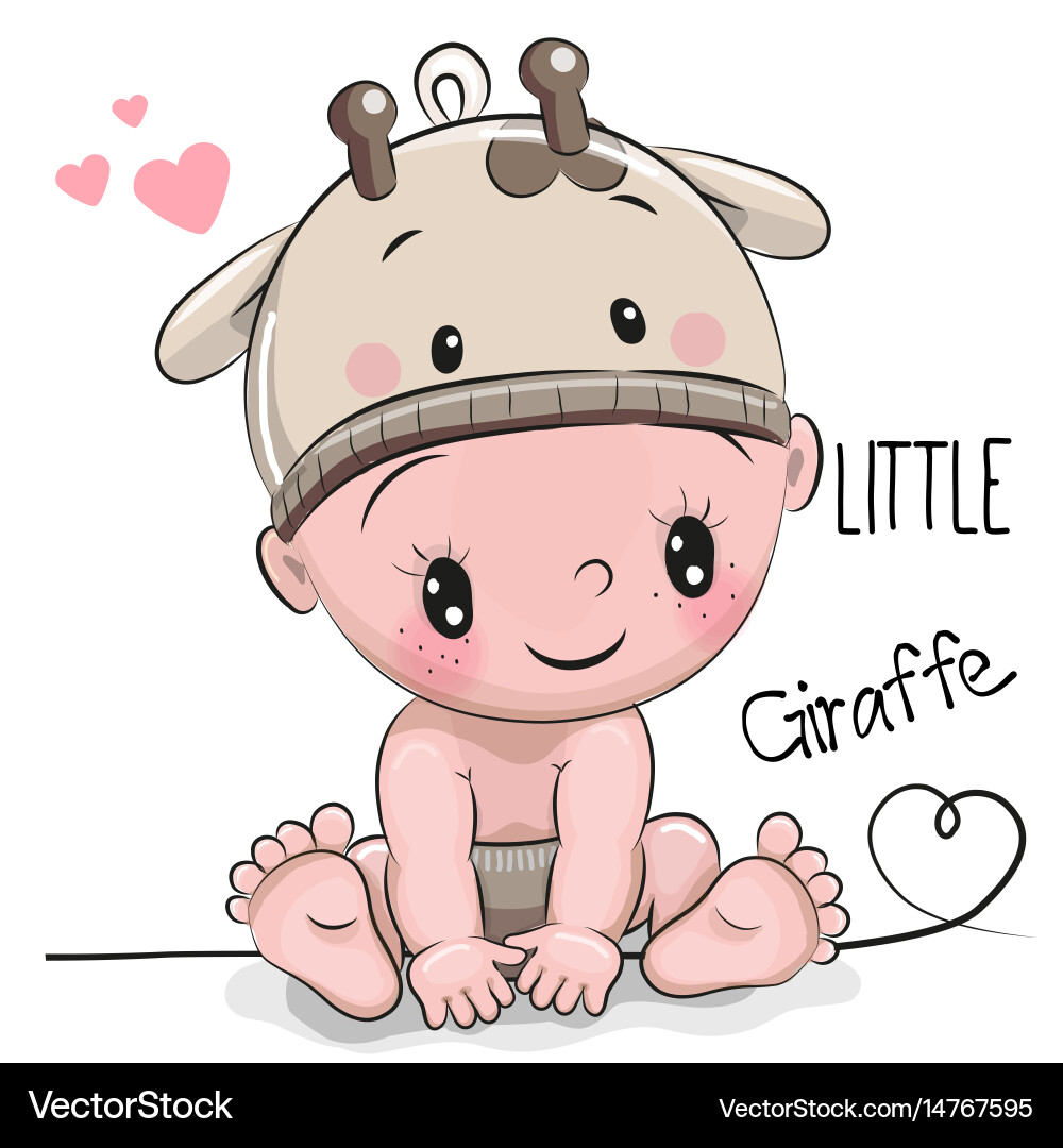 Cute cartoon baboy in a giraffe hat Royalty Free Vector