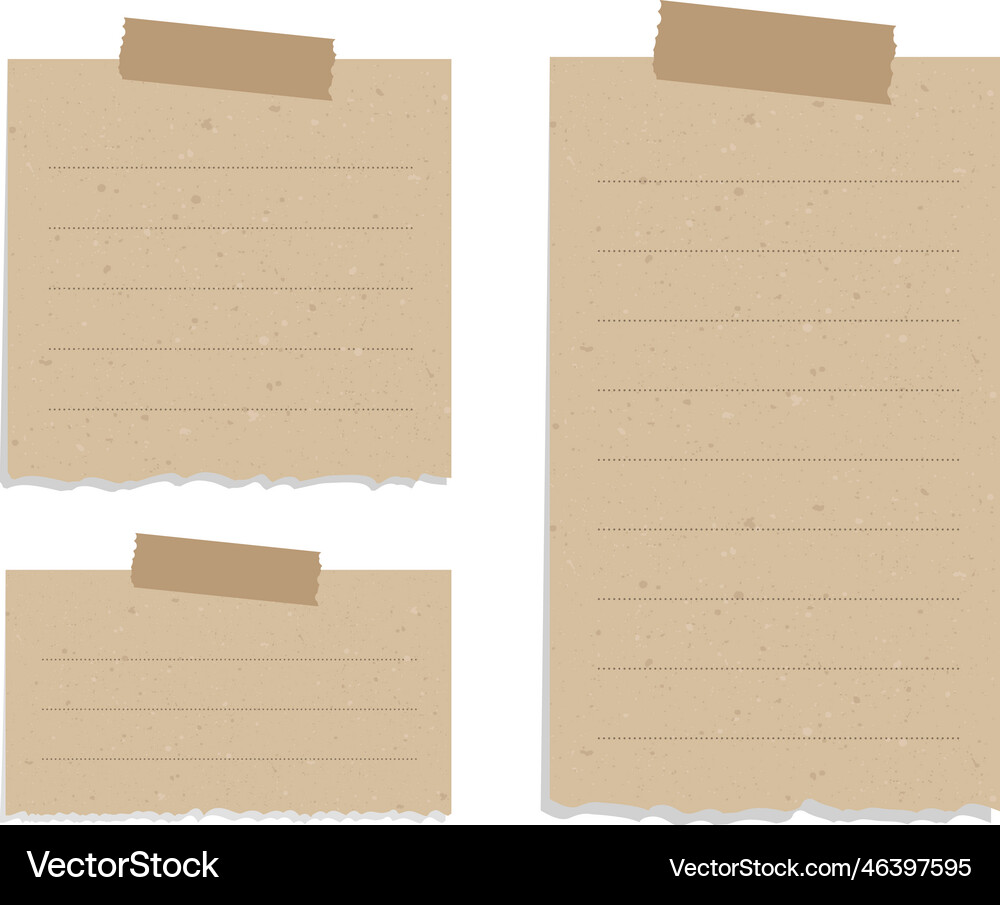 Vintage brown torn paper note set recycled memo Vector Image