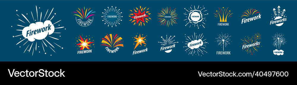 A set of logos fireworks on dark Royalty Free Vector Image
