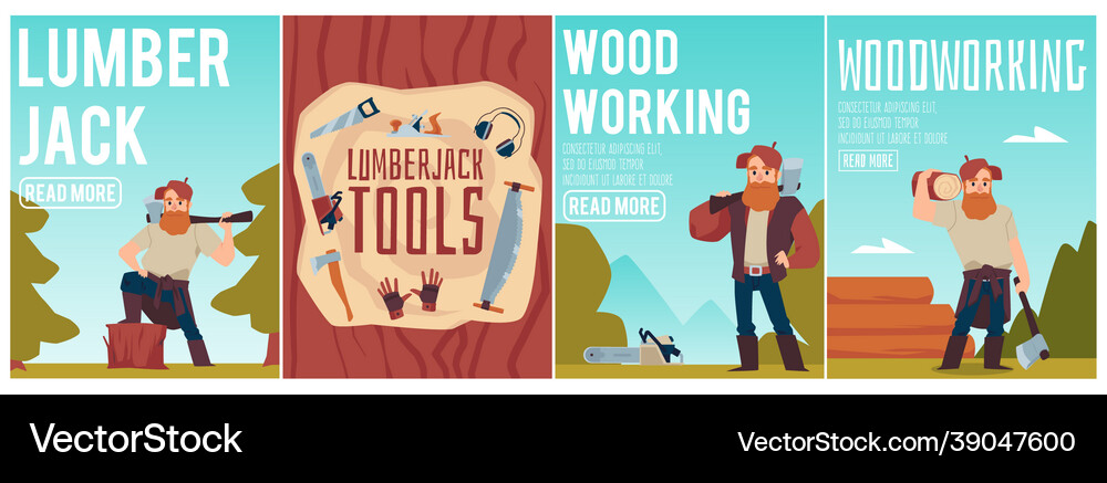 Banner or poster template set with lumberjacks Vector Image