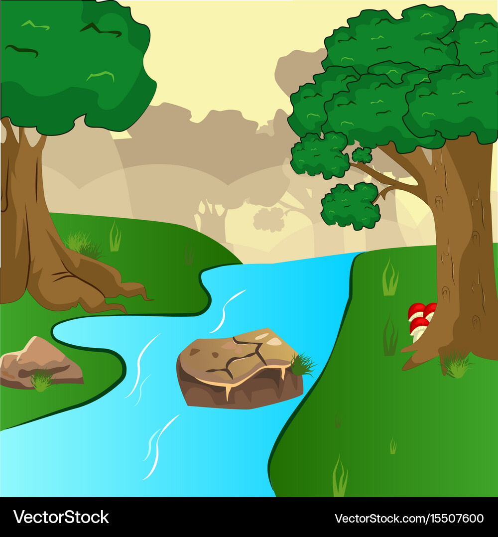Blue river flowing across green forest Royalty Free Vector