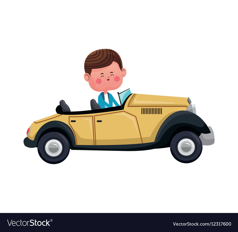 Boy driver classic car elegant Royalty Free Vector Image